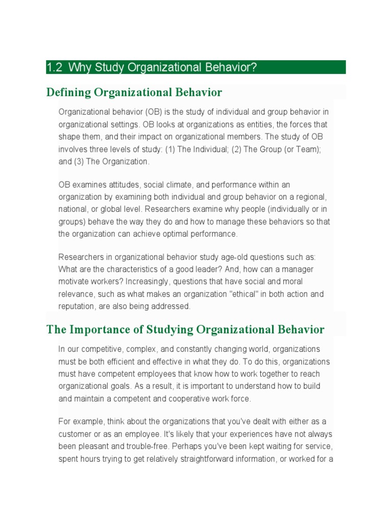Why Study OB Article | PDF | Organizational Behavior | Leadership