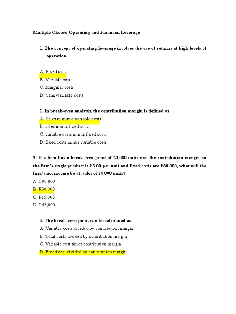 Finman Multiple Choice Reviewer - Compress | PDF | Leverage (Finance) | Financial Markets
