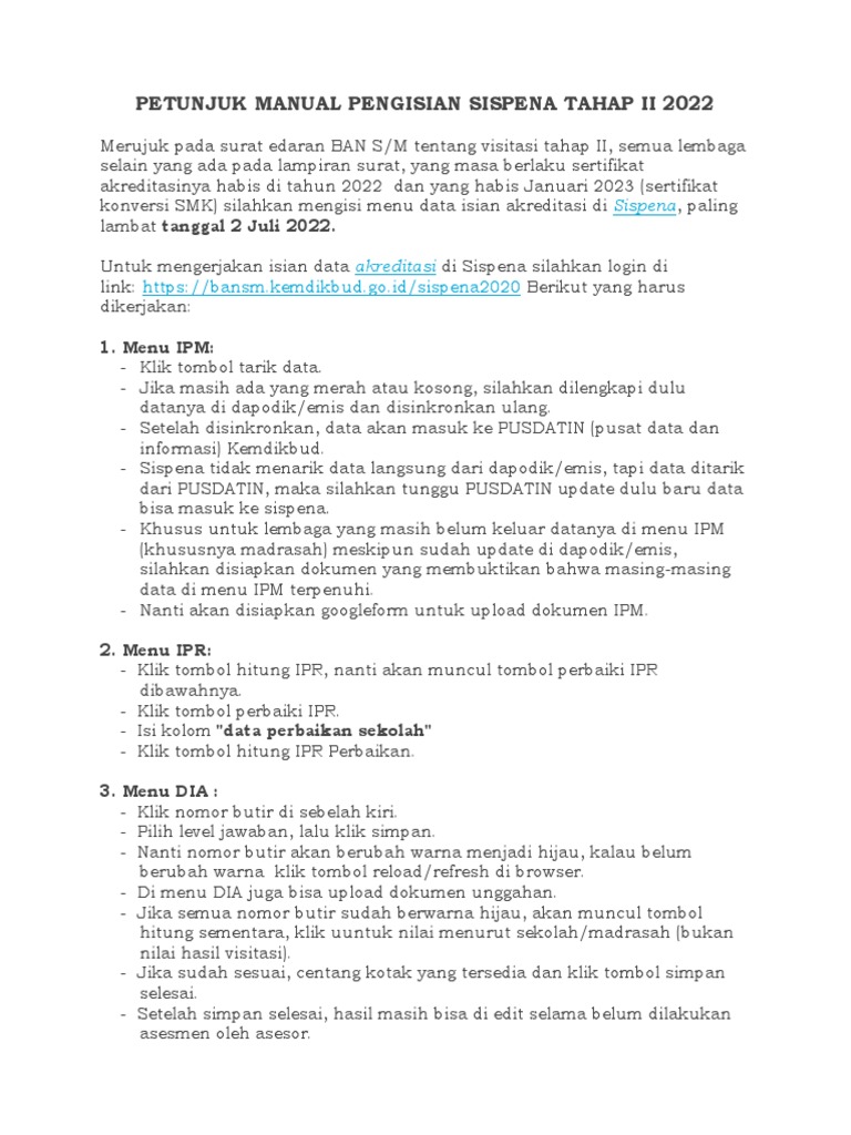 Panduan Pengisian Sispena 2022 | PDF