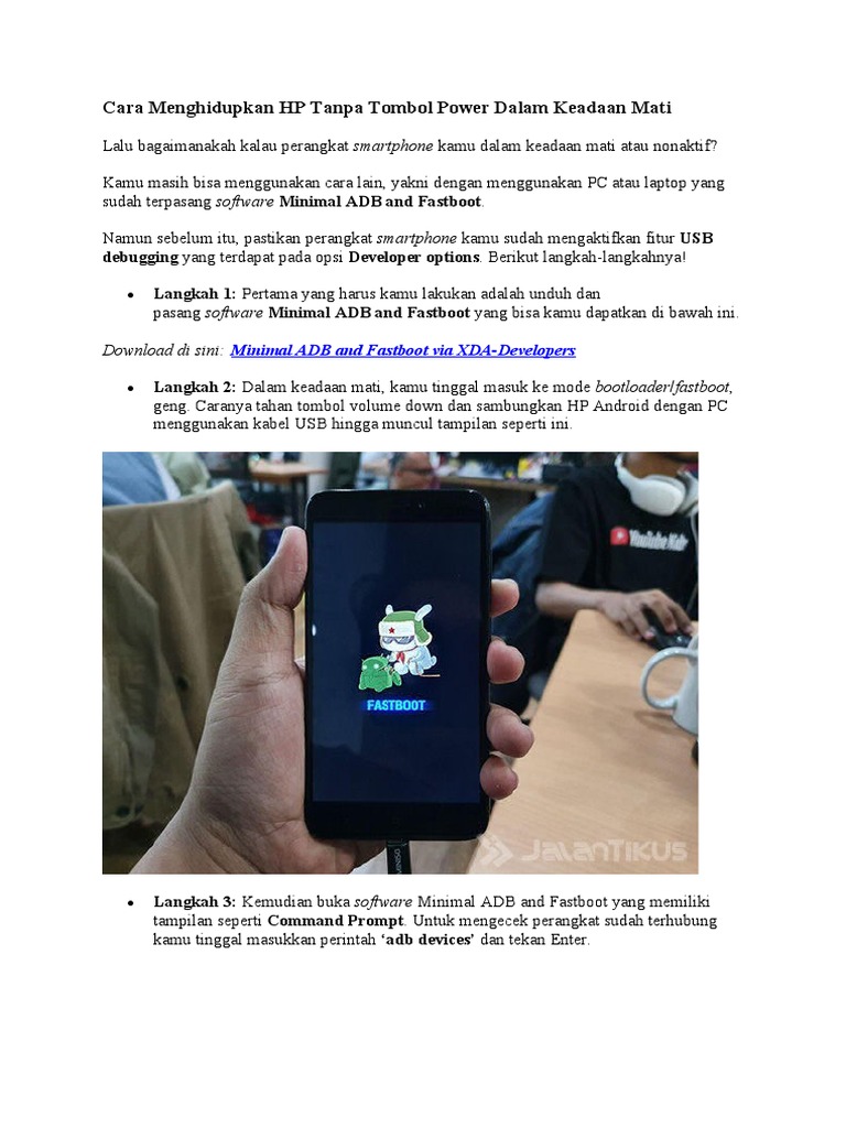 Cara Menghidupkan HP Tanpa Tombol Power Dalam Keadaan Mati | PDF