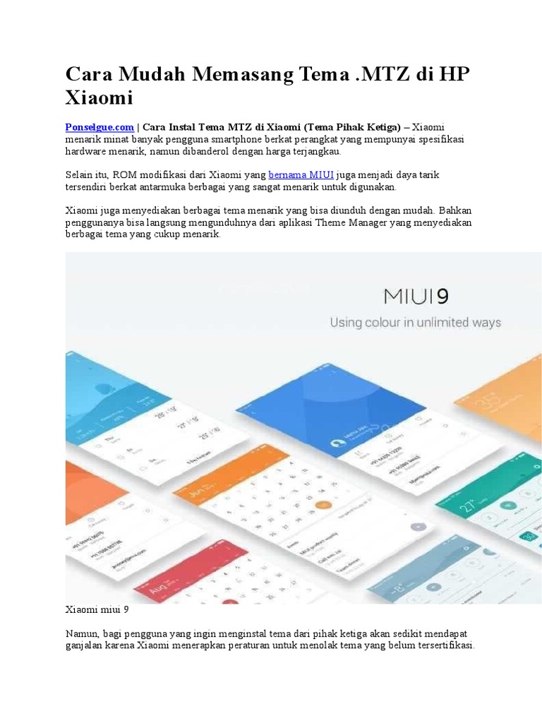 Cara Mudah Memasang Tema .MTZ Di HP Xiaomi | PDF