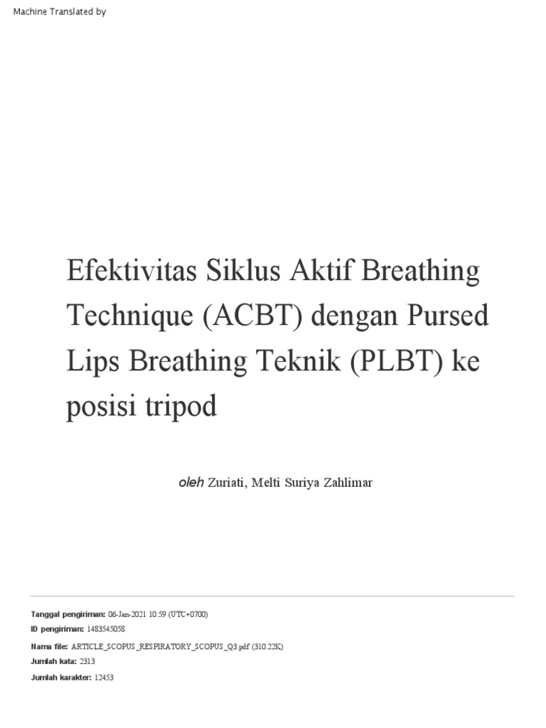 Effectiveness Active Cycle of Breathing Technique (ACBT) With Pursed Lips Breathing Technique ...