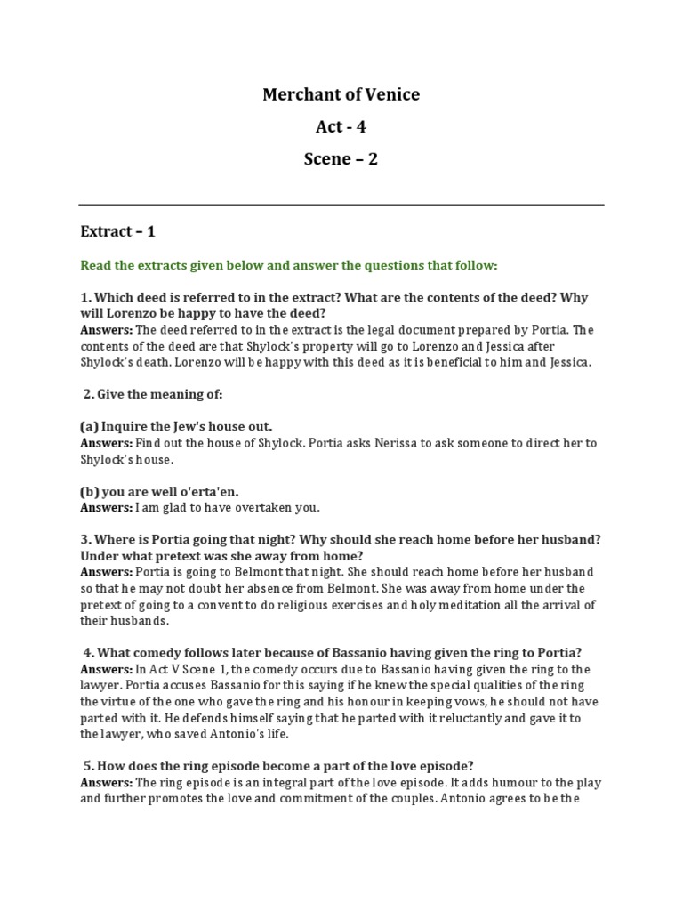 A Ringing Comedy: Portia's Leadership Leads to Comic Resolution in Act ...
