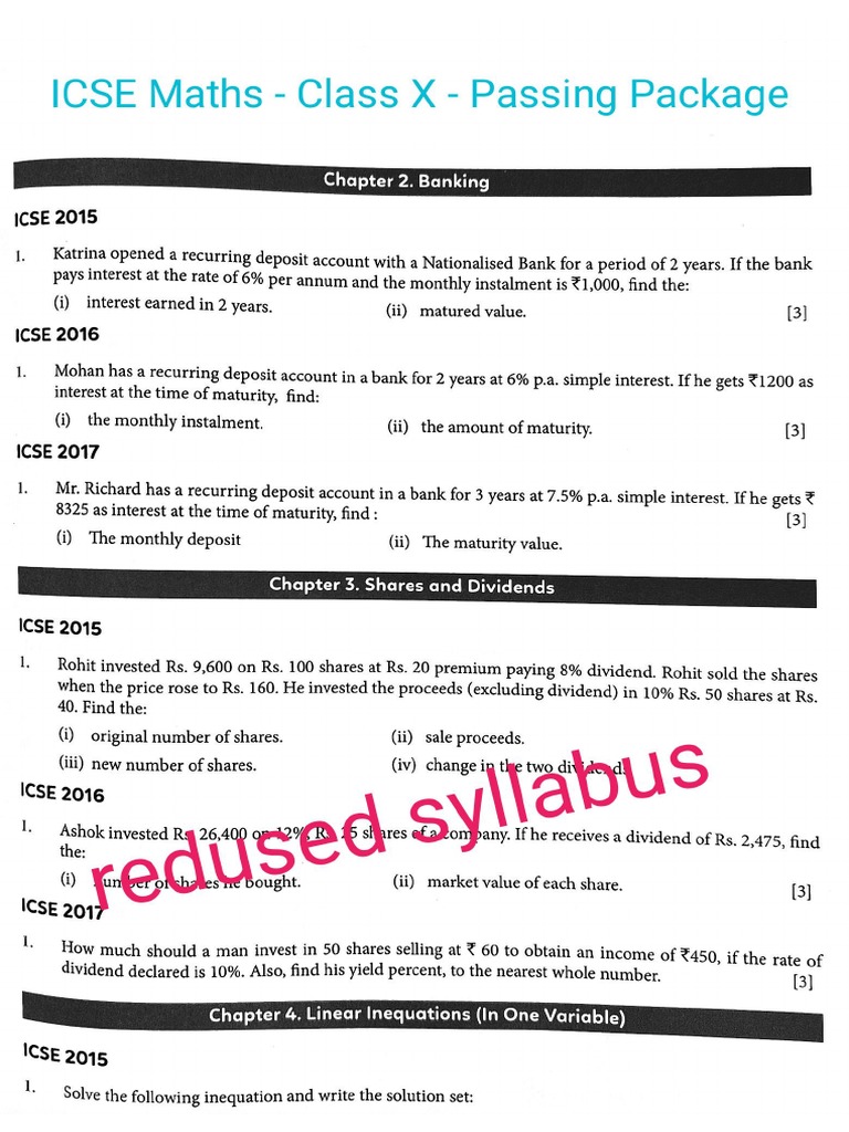 ICSE Class X - Maths - Passing Package | PDF