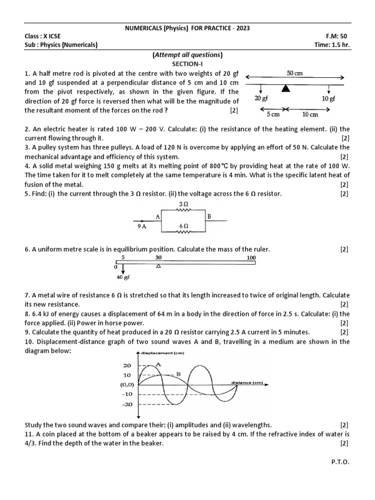 ICSE Physics Numericals (Full Syllabus) 2023 | PDF | Refraction ...