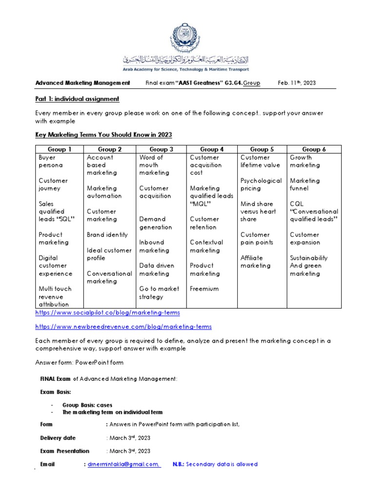 AAST Final Exam Paper Advanced Marketing AAST MIGHTY G3. G4 | PDF | Marketing | Brand
