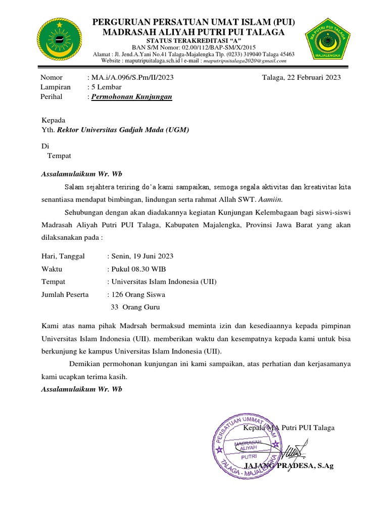 Surat Kunjungan UII 2023 | PDF