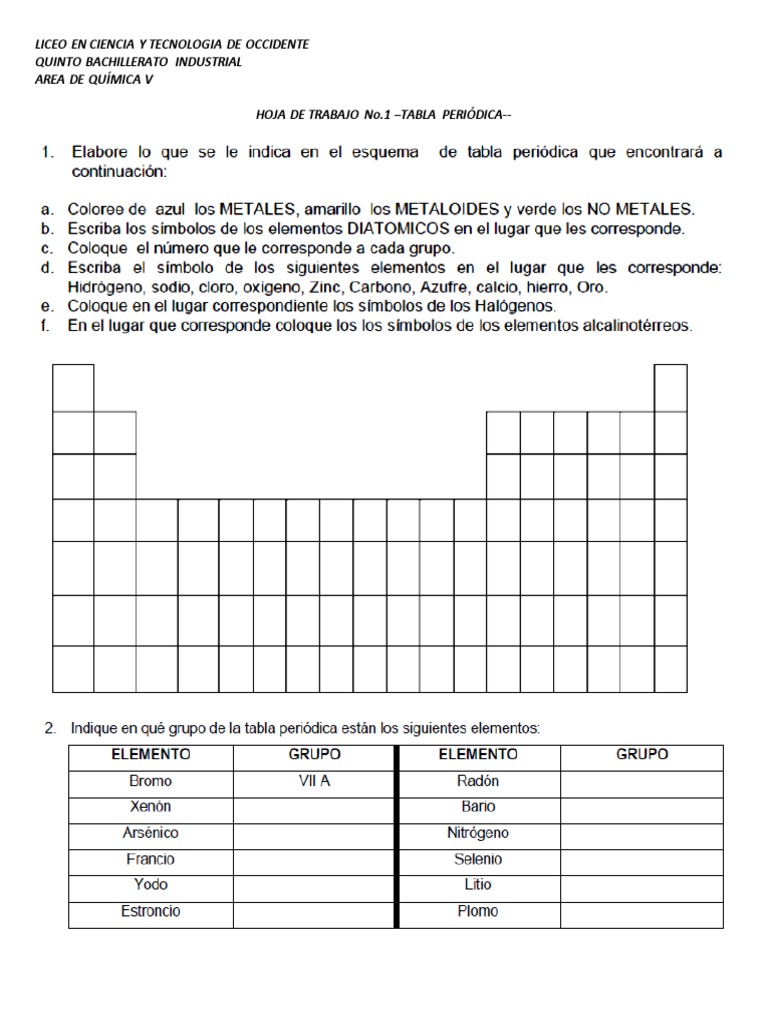 HOJA DE TRABAJO No. 1 QUINTO BACHILLERATO | PDF
