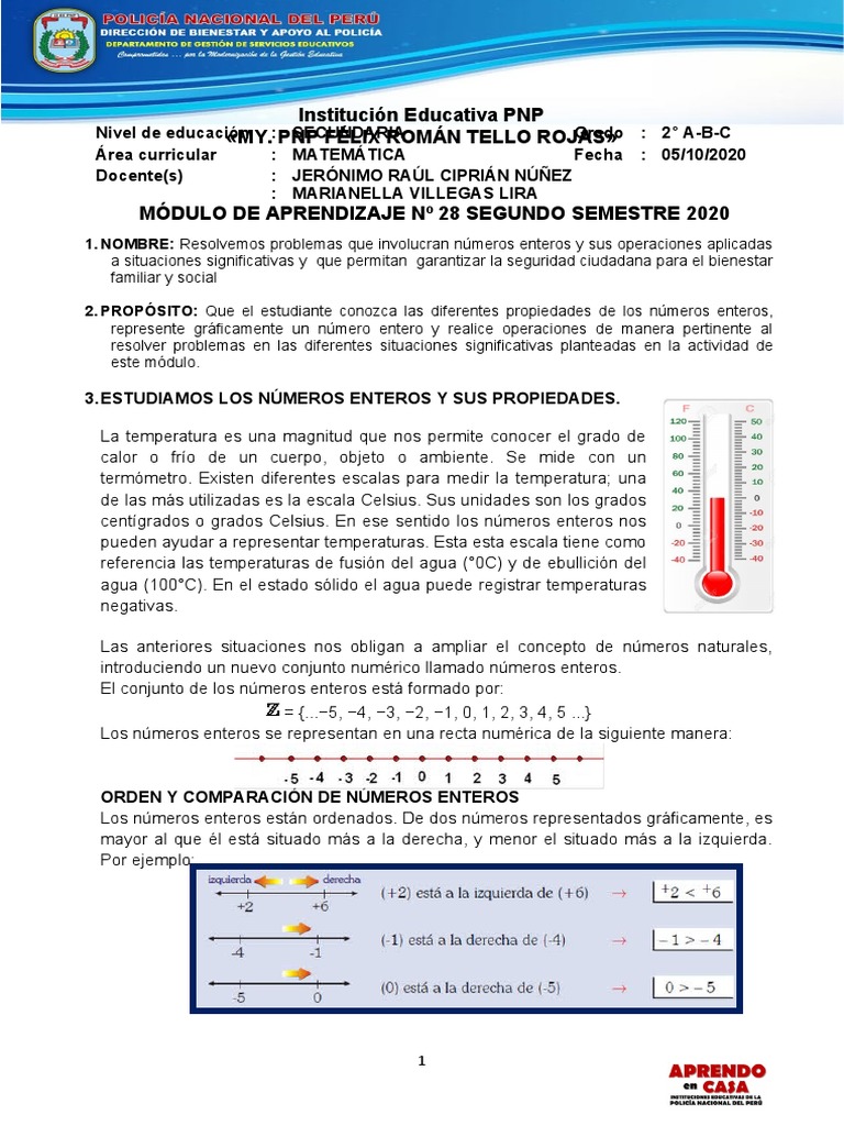 Problemas Matemáticos con Números Enteros | PDF | Entero | Celsius