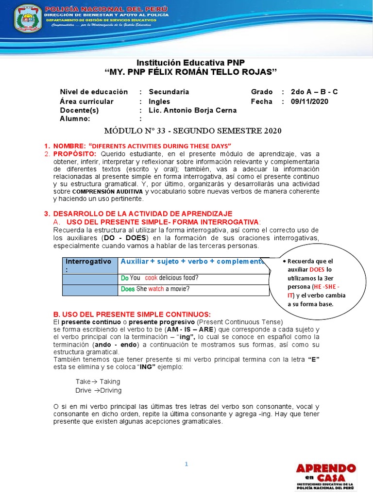 MÓDULO 33 - II SEM - INGLÉS 2do | PDF | Verbo | Gramática