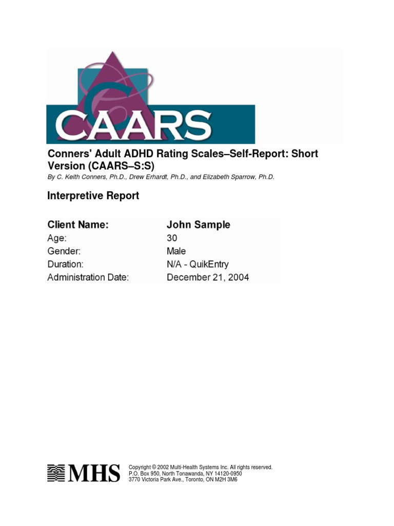 Caars Self (S) Int. | PDF | Attention Deficit Hyperactivity Disorder ...