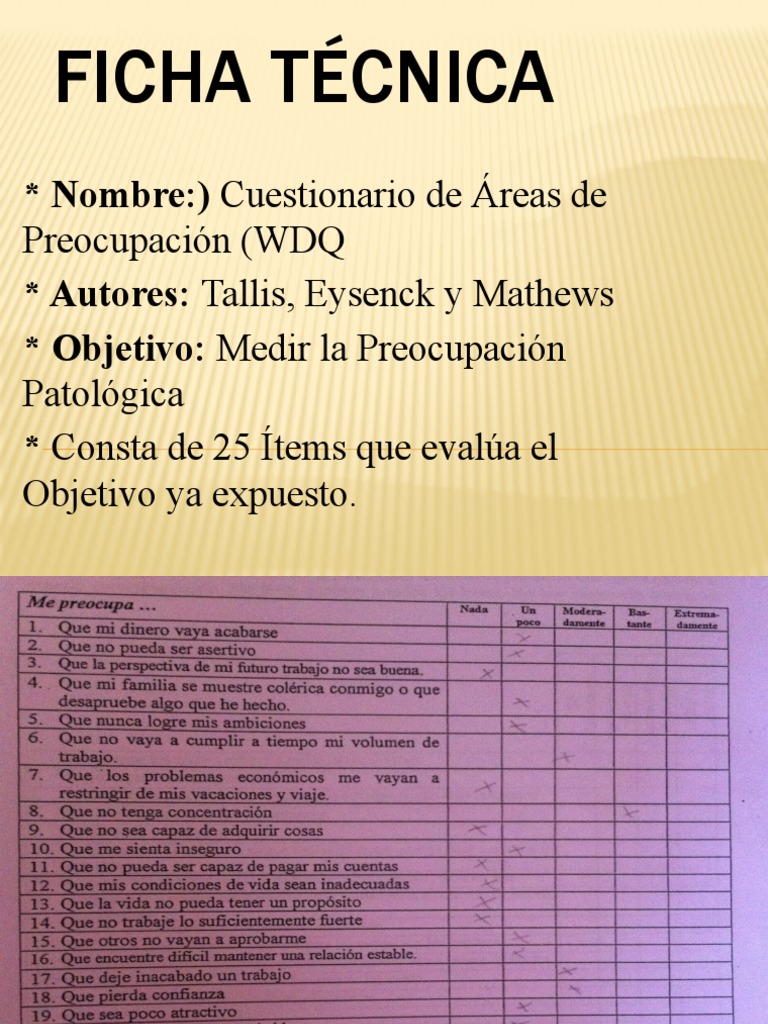Cuestionario de Areas de La Preocupación WDQ | PDF