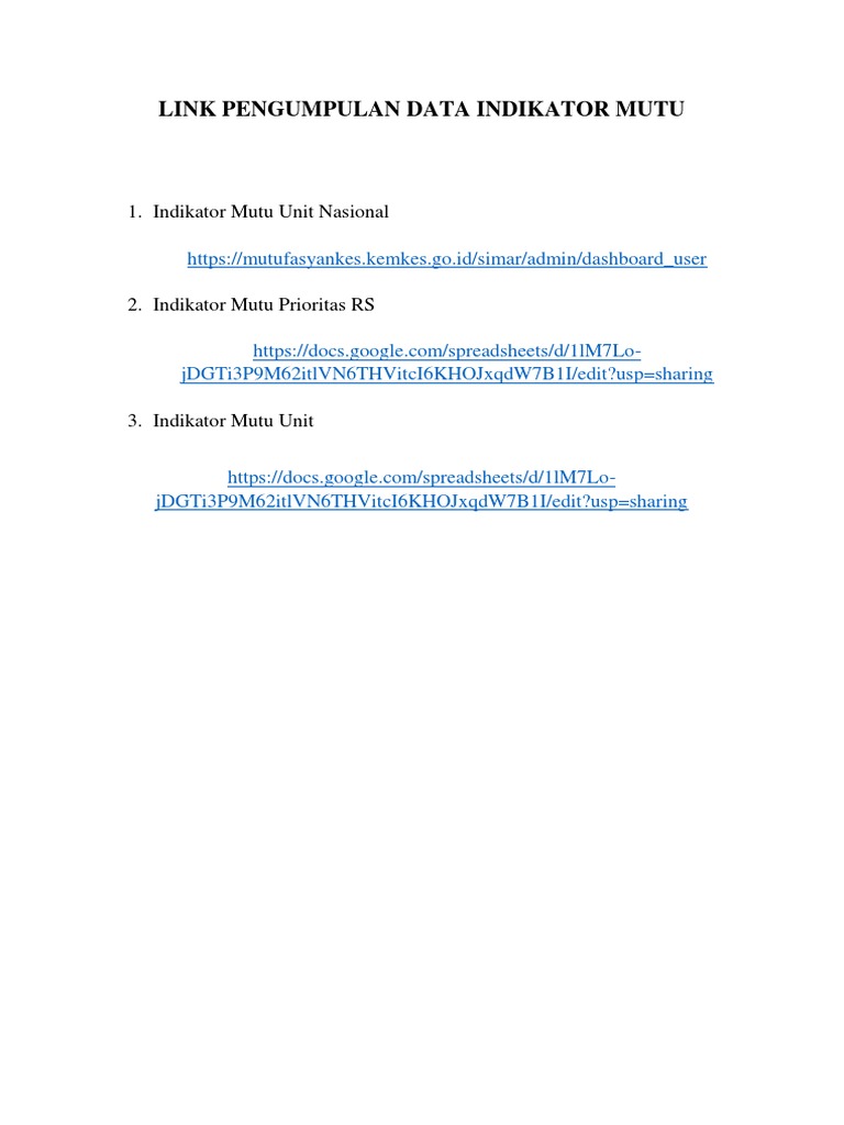 Link Pengumpulan Data Indikator Mutu | PDF