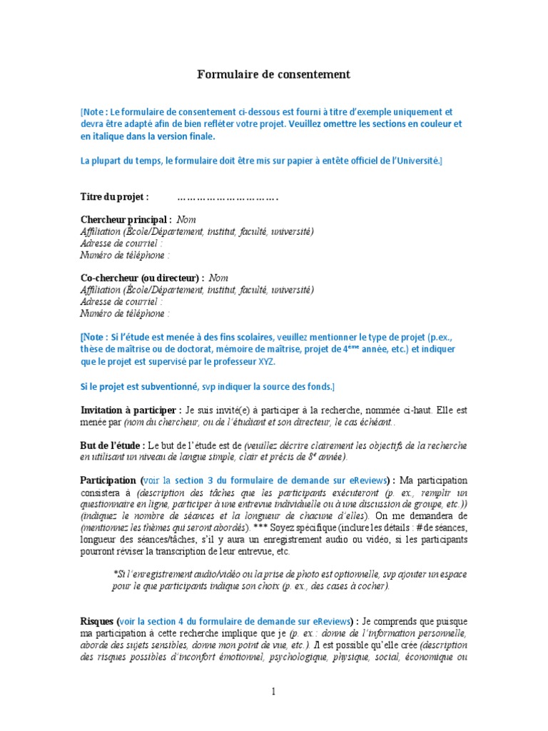 Modèle de Formulaire de Consentement | PDF | Sécurité | Psychologie