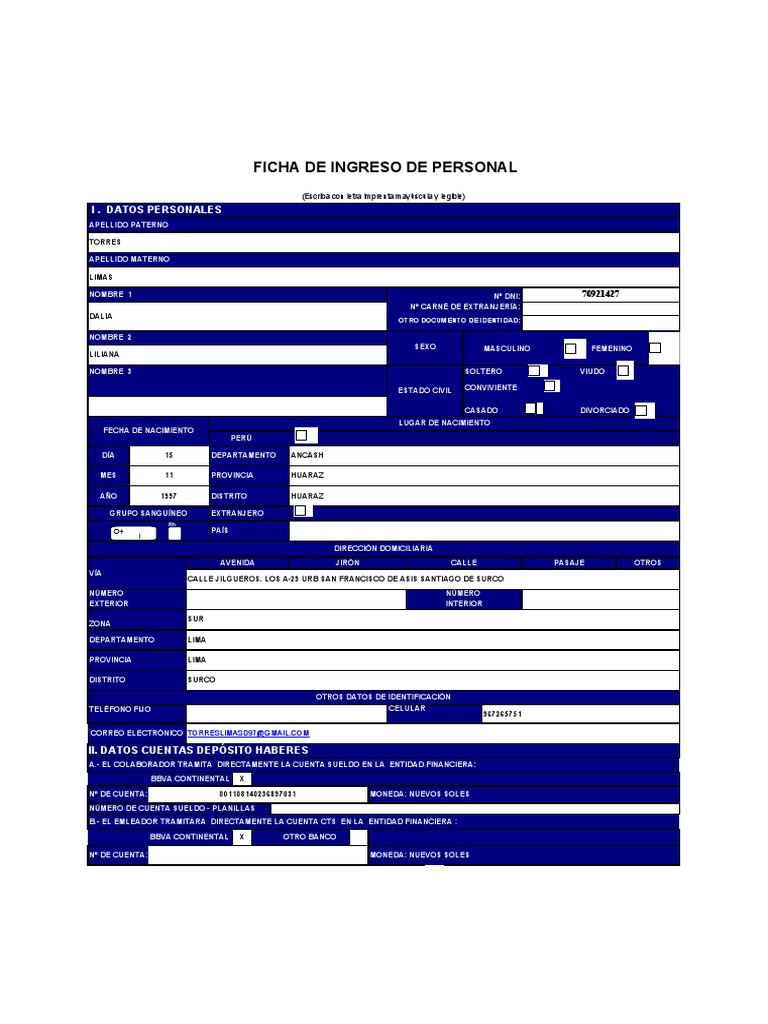 Ficha de Ingreso de Personal Sg1 | PDF