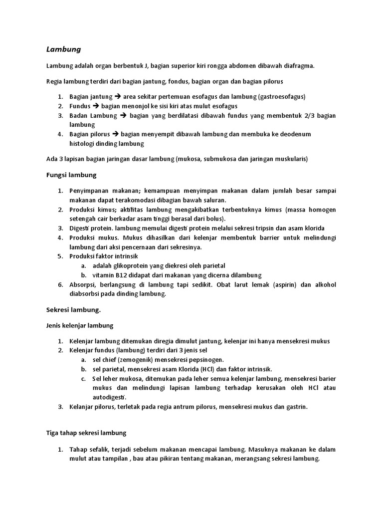 Struktur dan Fungsi Lambung serta Usus Halus | PDF