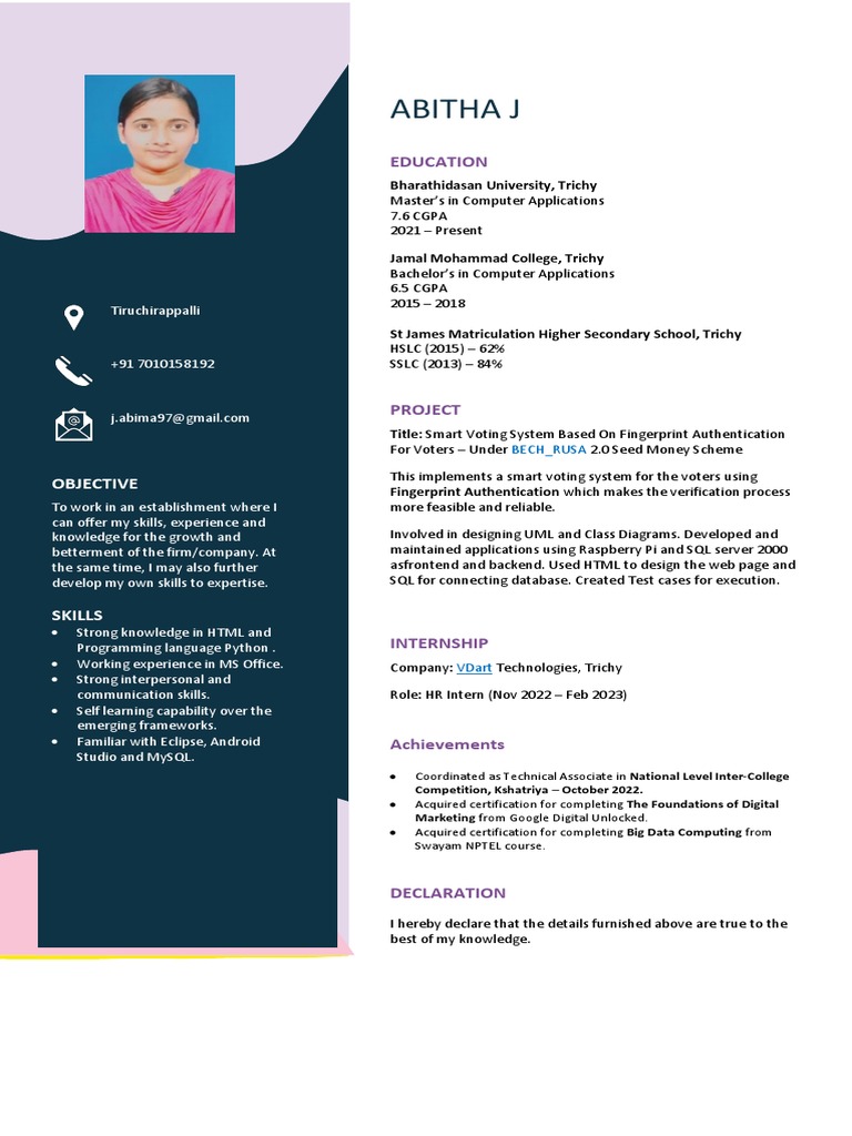 Abitha J - Resume | PDF | Authentication | Software