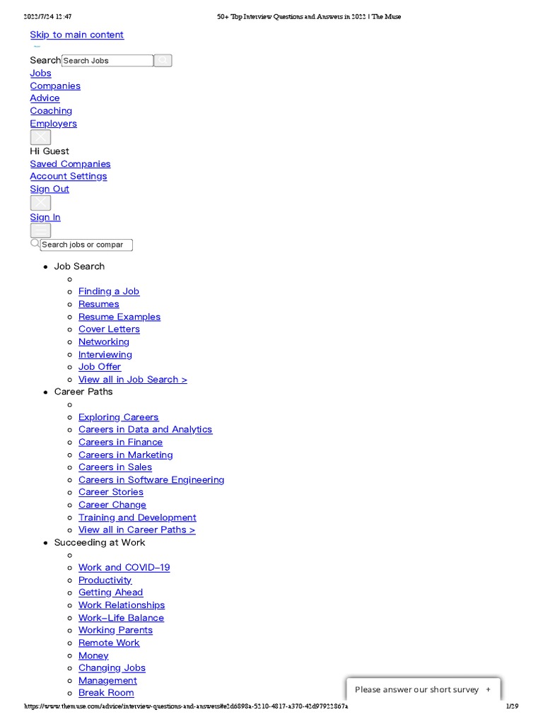 50+ Top Interview Questions and Answers in 2022 - The Muse | PDF | Job ...