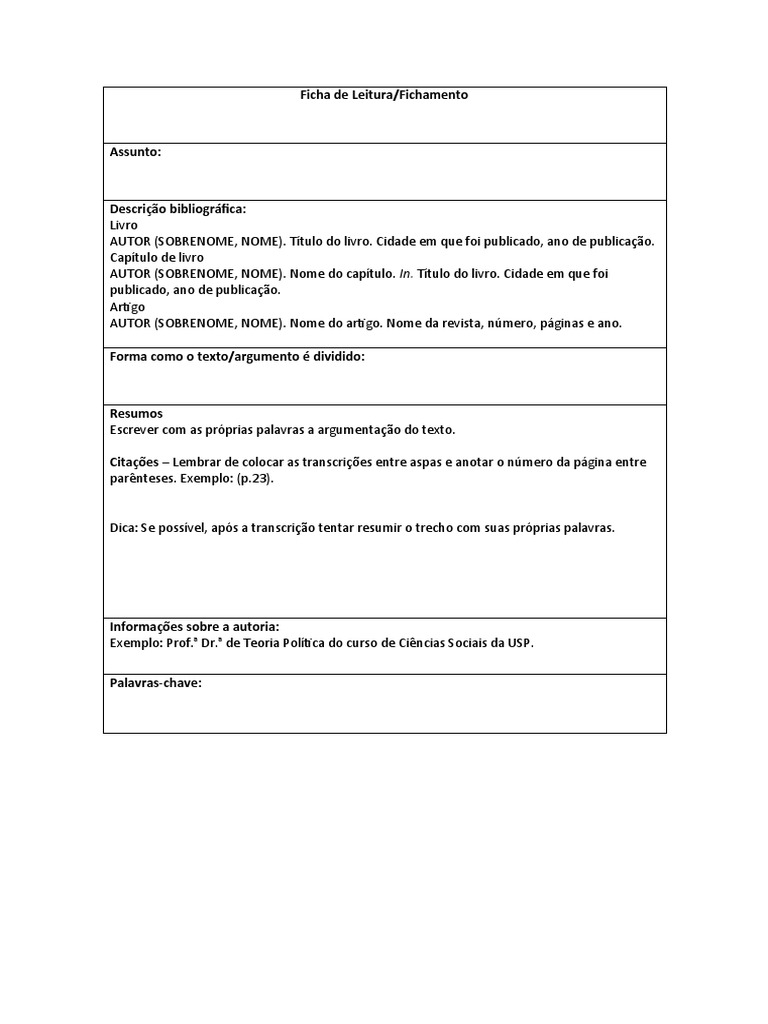 Guia de Fichamento e Leitura Acadêmica | PDF