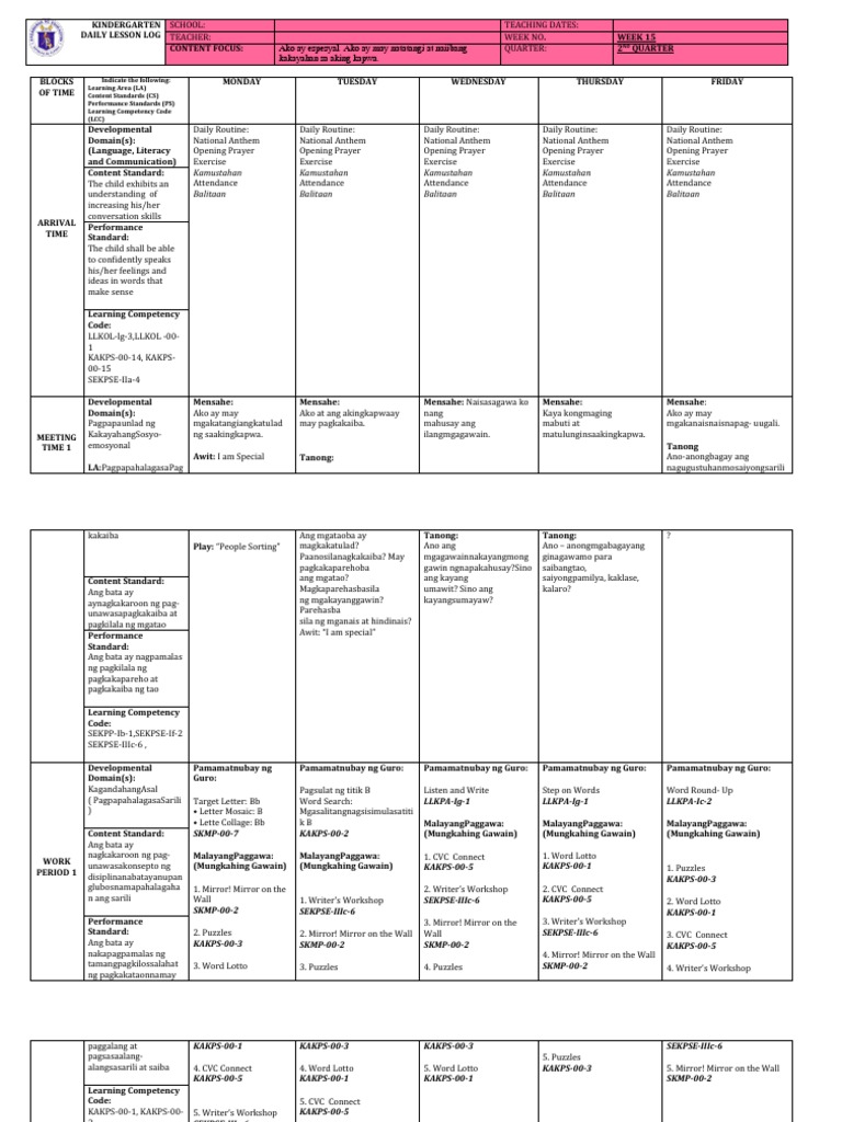 Kinder DLL Week 15 | PDF