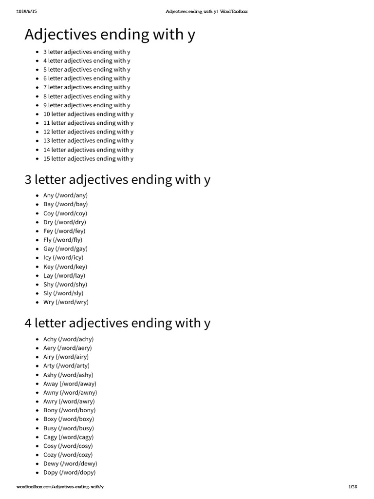 List of Adjectives Ending in Y | PDF | Language Arts & Discipline ...