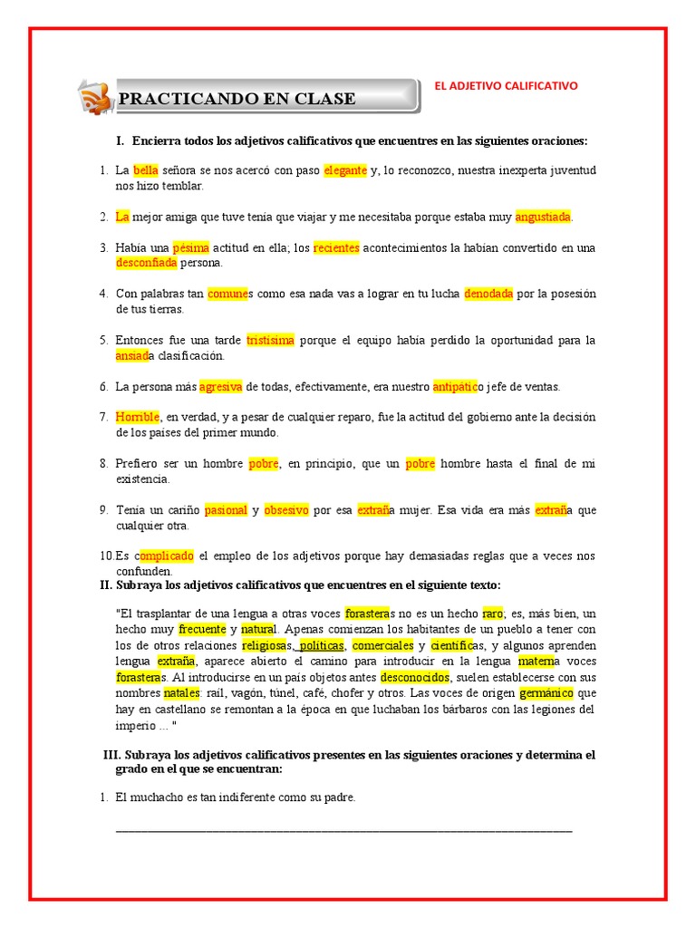 Práctica Del Adjetivo Calificativo-Ii | PDF