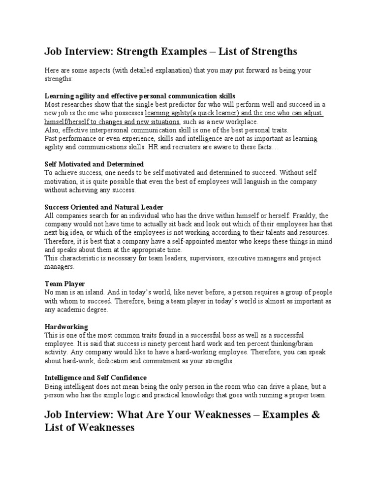 Job Interview: Strength Examples - List of Strengths: Learning Agility ...