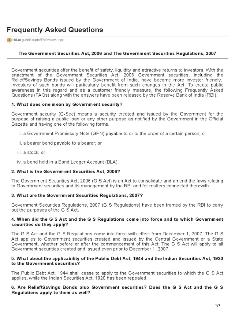 G Sec Act | PDF | Securities (Finance) | Reserve Bank Of India