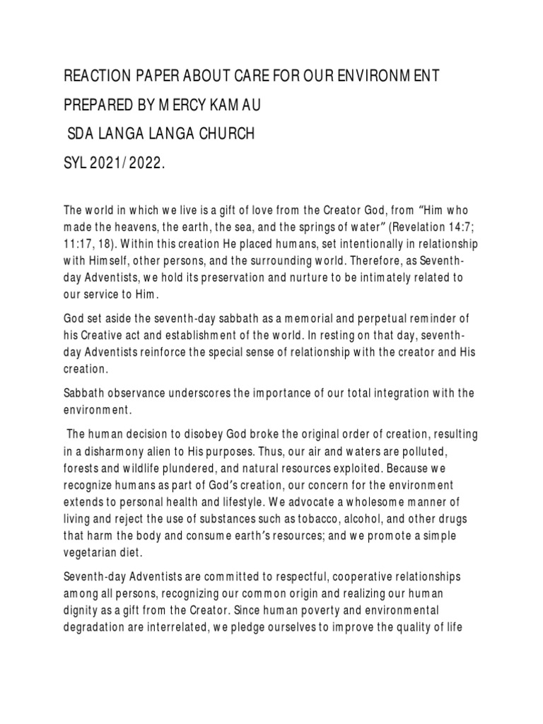 Reaction Paper About Care For Our Environment | PDF | Biodiversity | Waste