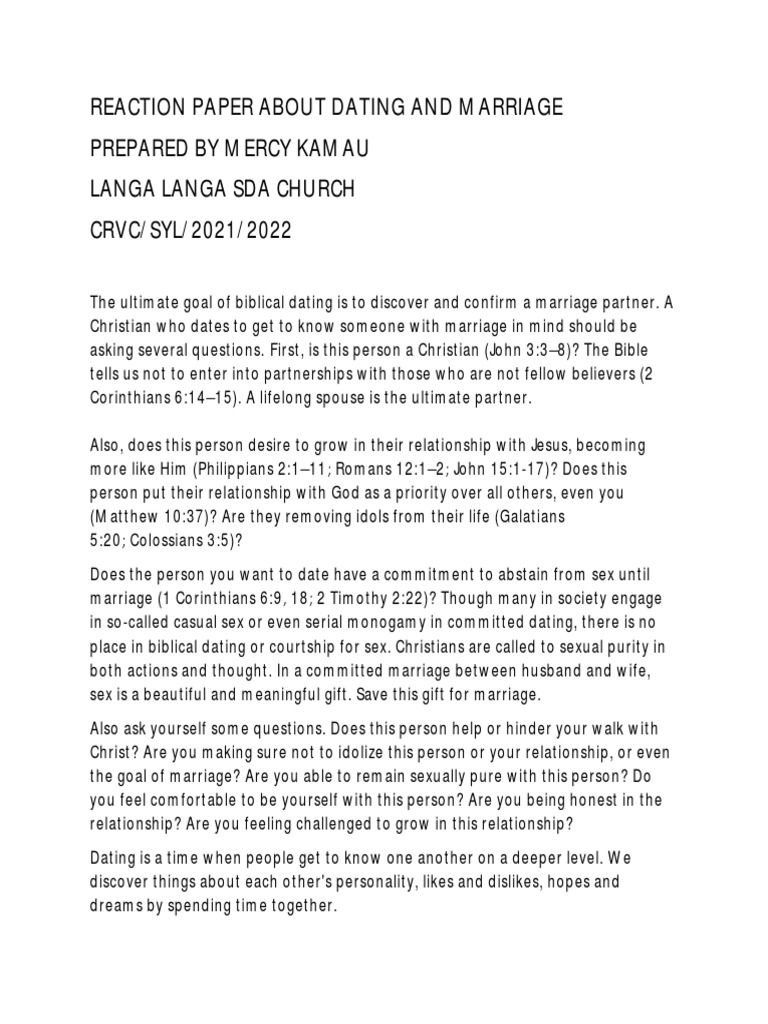 Reaction Paper About Dating and Marriage 2 | PDF | Marriage | Love