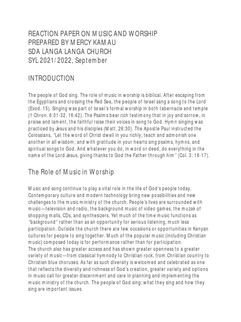 Reaction Paper On Music and Worship | PDF | Hymns | Contemporary ...