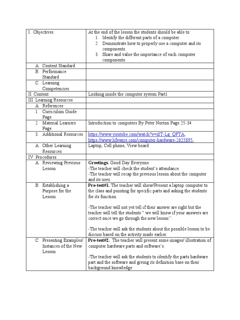 Demo Lesson Plan | PDF | Computer Hardware | Computer Data Storage