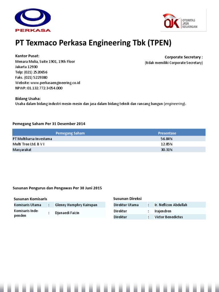 Texmaco Perkasa Engineering TBK (TPEN) | PDF