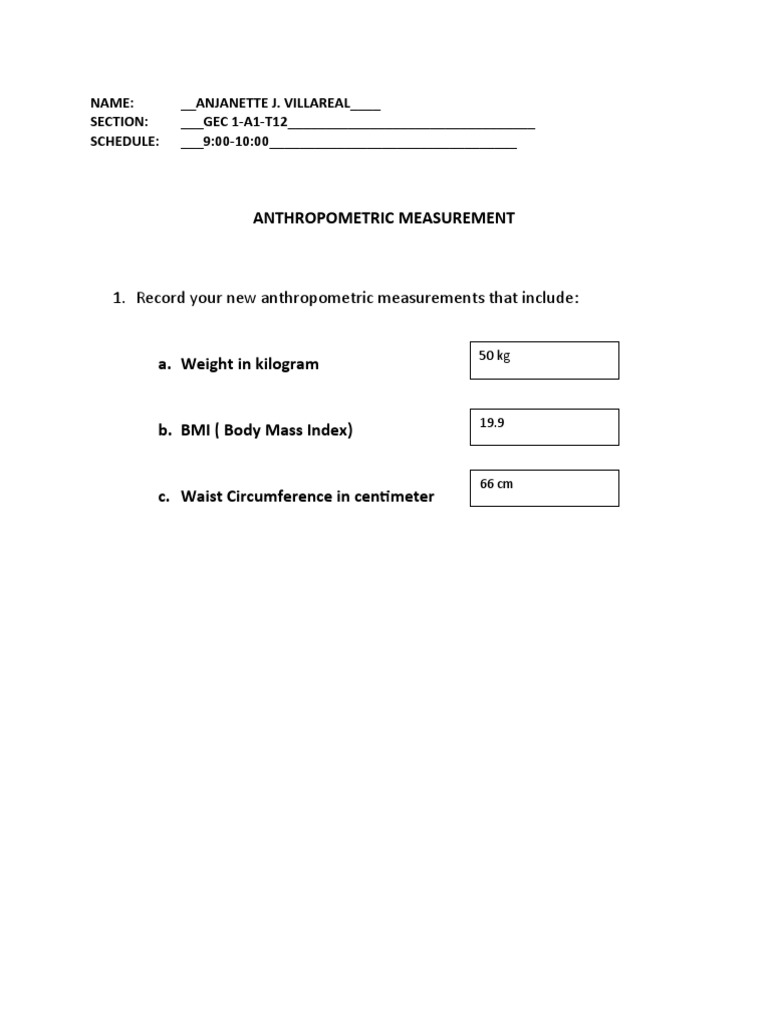 Anthropometric Measurements Record Pdf