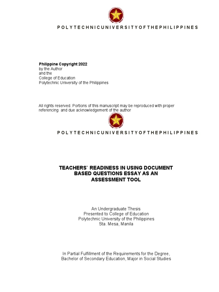 Group 4 Thesis Teachers Readiness in Using Document-Based Questions Essay As An Assessment Tool ...