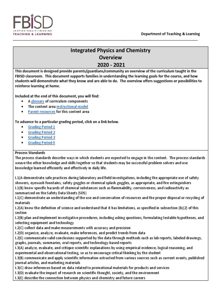 IPC Public Overview High School - 2020-2021 | PDF | Nuclear Reaction | Chemistry