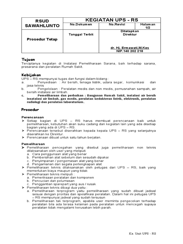 Sop Kegiatan Ups - Rs | PDF