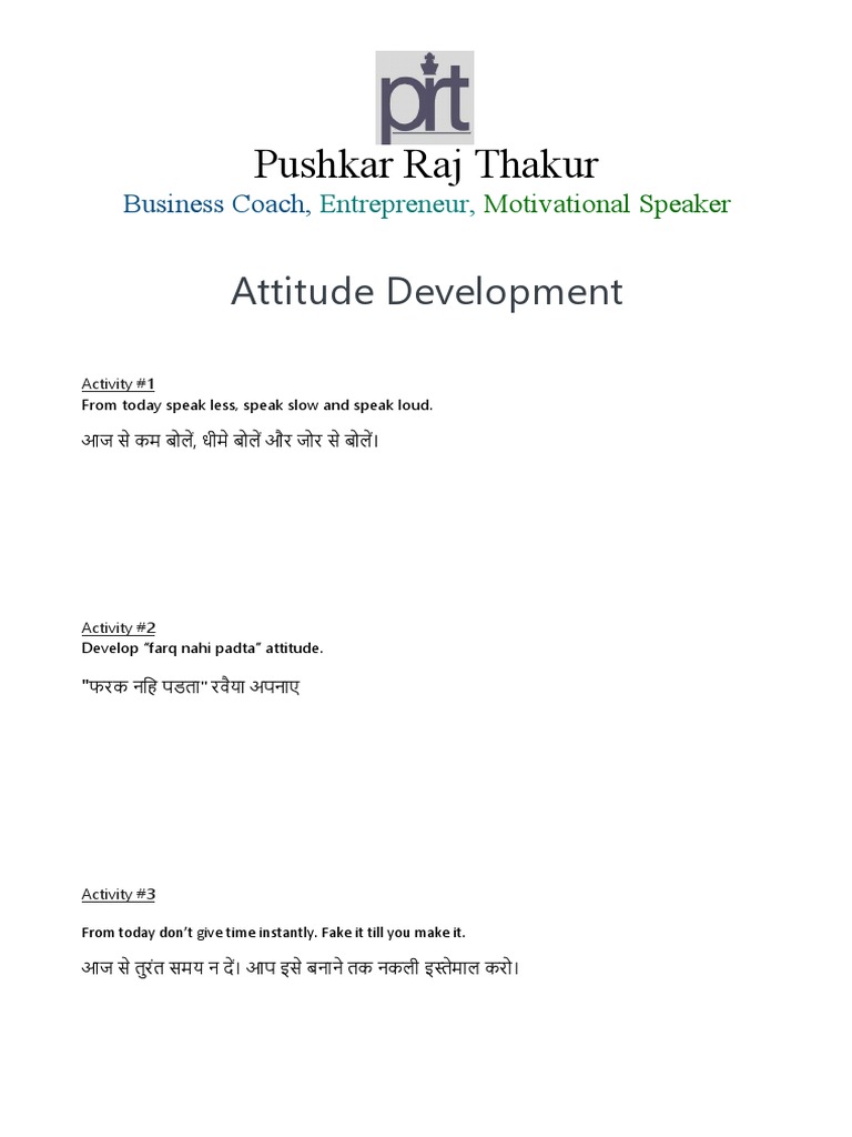 Pushkar Raj Thakur: Attitude Development | PDF