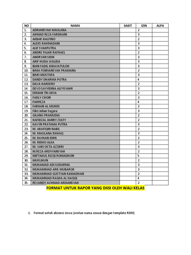 Format Absensi Dan Catatan Siswa | PDF