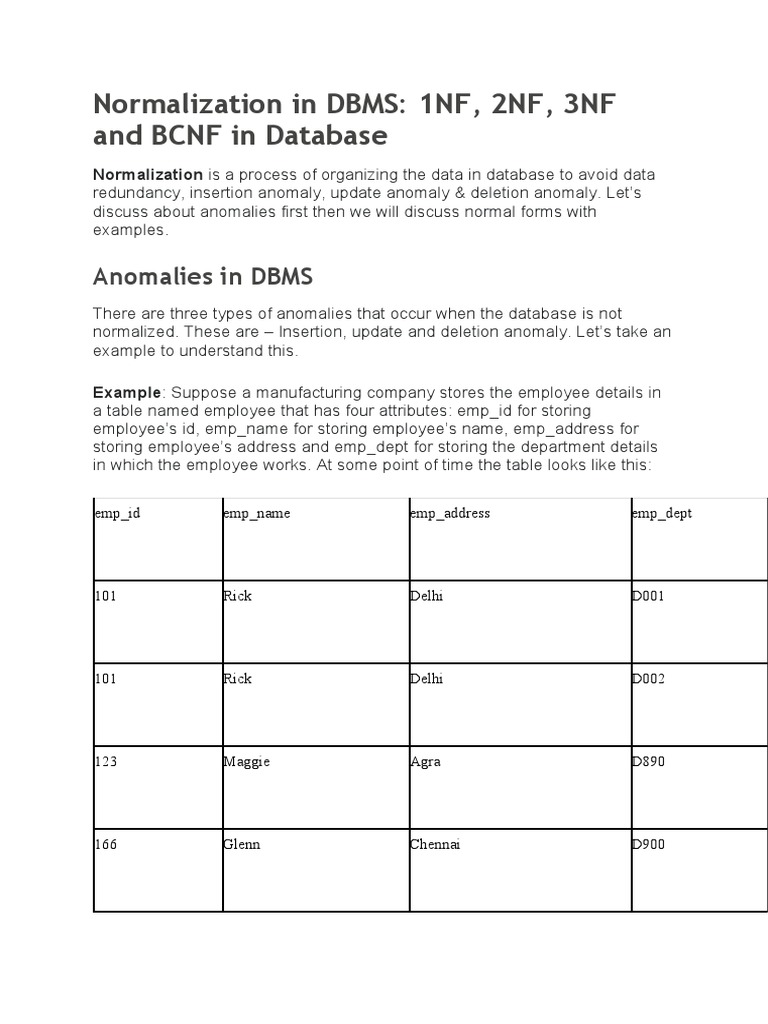 Normalization in DBMS | PDF | Databases | Data Normalization in DBMS | PDF | Databases | Data