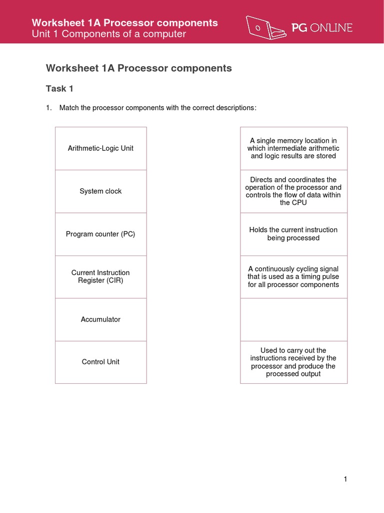 Computer Components Worksheet 1A Processor Components | Download Free PDF | Central Processing ...