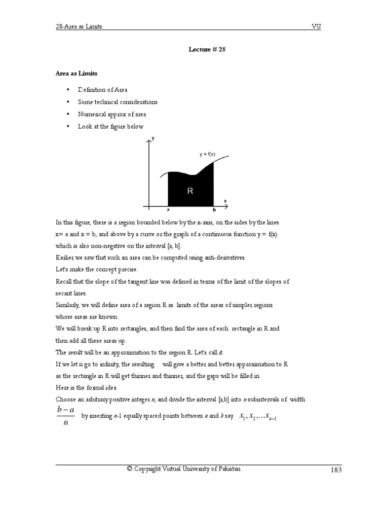 Lecture 28 | PDF | Area | Interval (Mathematics)