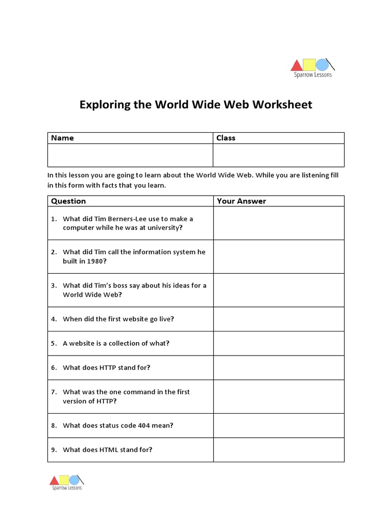 Exploring The World Wide Web Worksheet | PDF