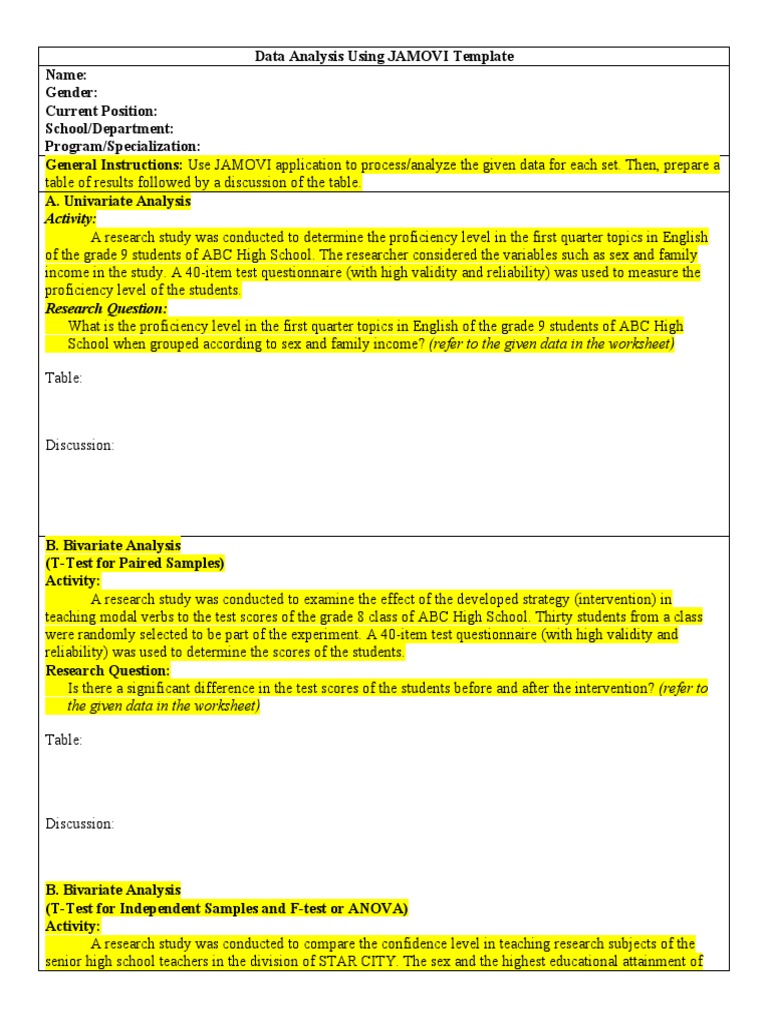 Template For Data Analysis Using JAMOVI Activity | Download Free PDF | Validity (Statistics ...