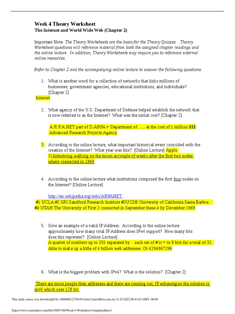Week 4 Worksheet Completed | PDF | Ip Address | Internet