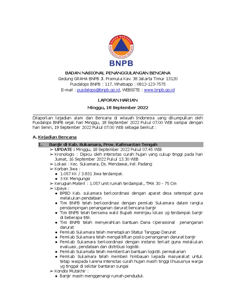 Laporan Harian PUSDALOPS 18092022.docx 1 | PDF