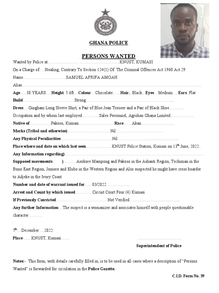Samuel Afrifa Cid Form No. 39 - 133 | PDF