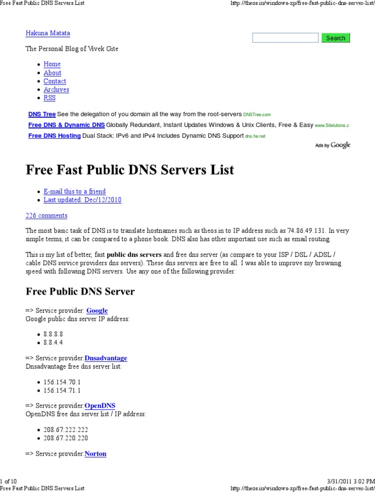 Free Fast Public DNS Servers List | Domain Name System | I Pv6 | Free ...