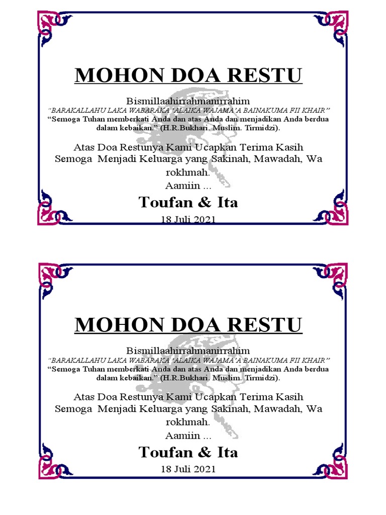 FIX Kartu Mohon Doa Restu | PDF