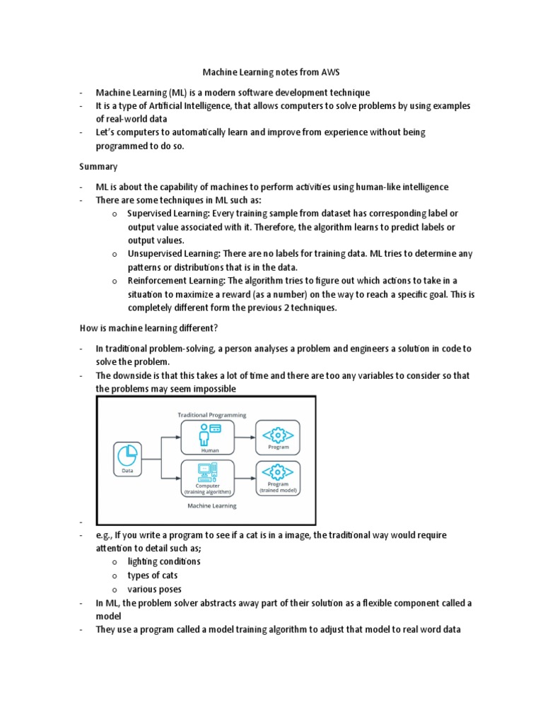 Machine Learning Notes From AWS | PDF | Machine Learning | Systems Theory Machine Learning Notes From AWS | PDF | Machine Learning | Systems Theory